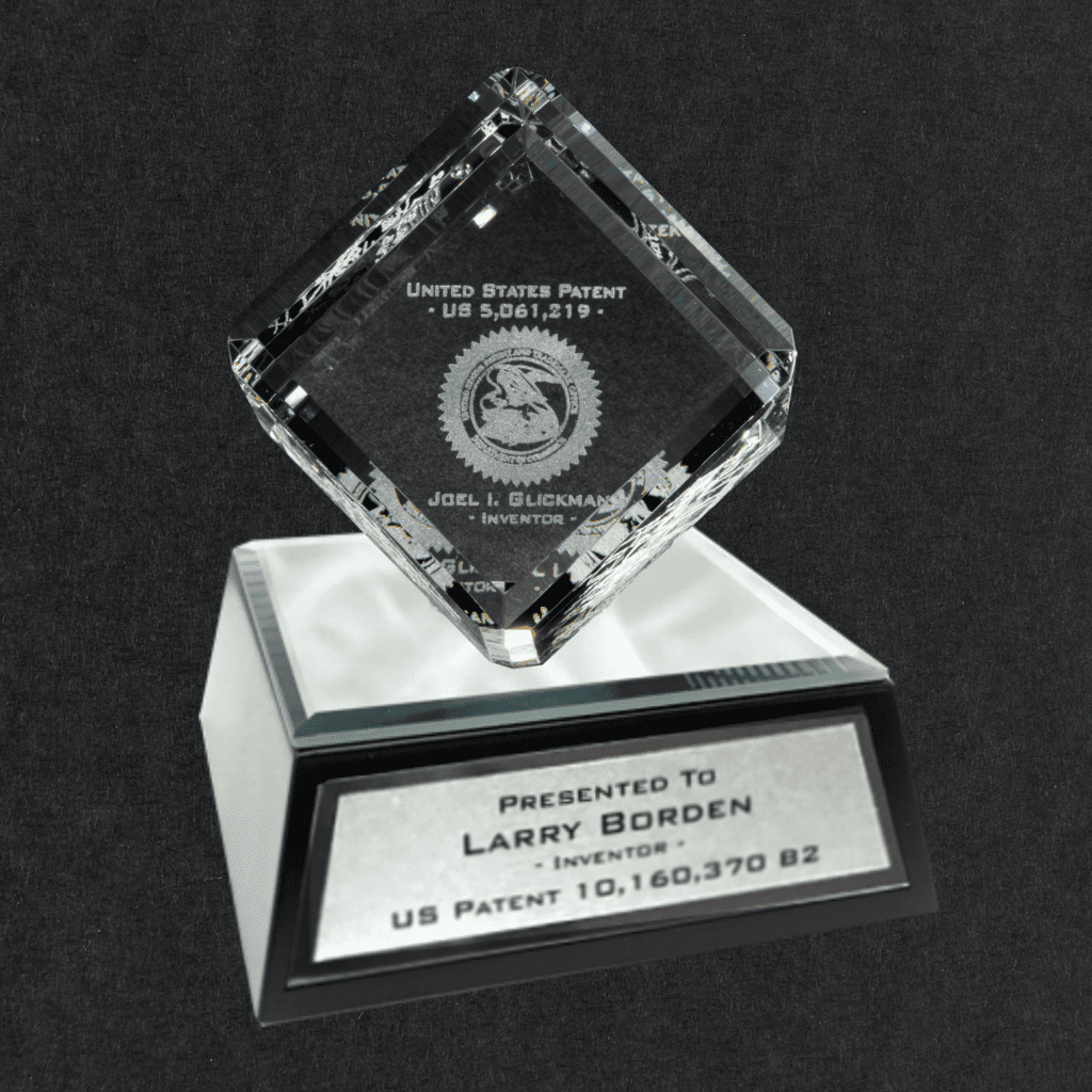 Patent Cube - Laser Etched Crystal Cube - US Patent Services LLC