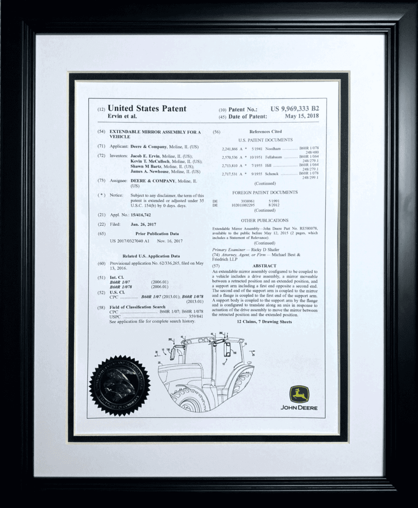 Framed Patent Parchment - Title Page - US Patent Services LLC